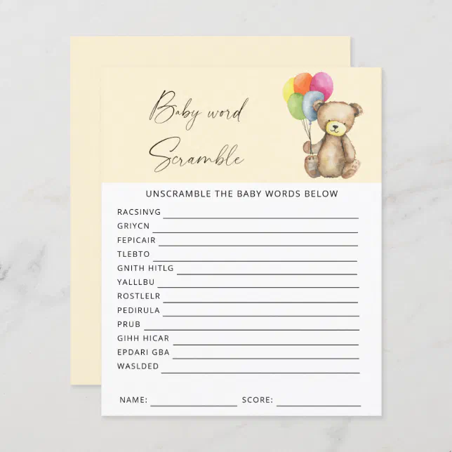 Bear - Word scramble baby shower game | Zazzle