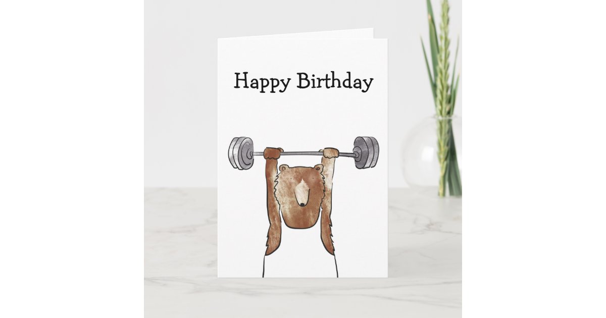Bear working out birthday card | Zazzle