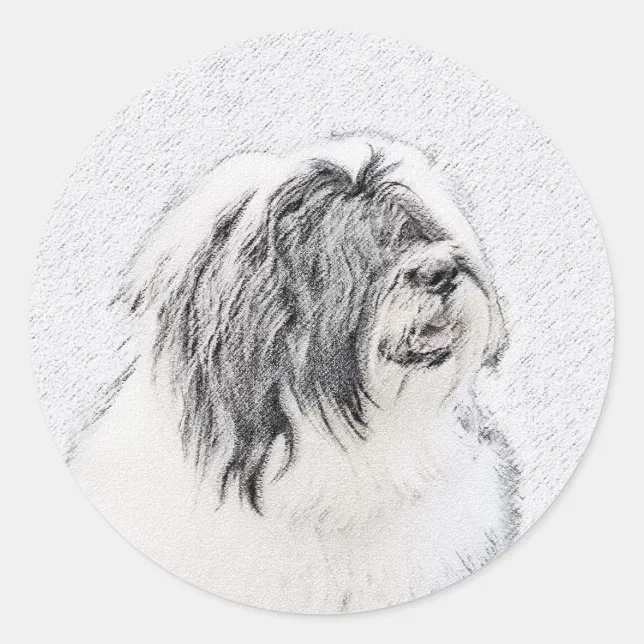 Bearded Collie Drawing - Cute Original Dog Art Classic Round Sticker ...