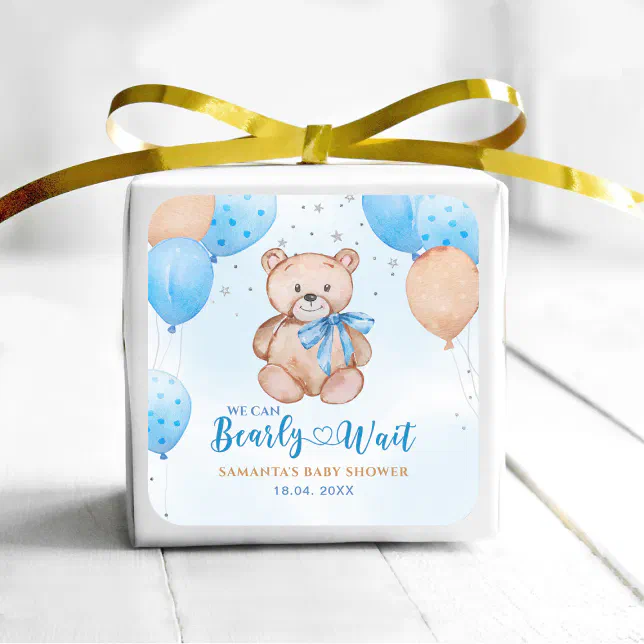 Bearly Wait baby shower Square Sticker | Zazzle