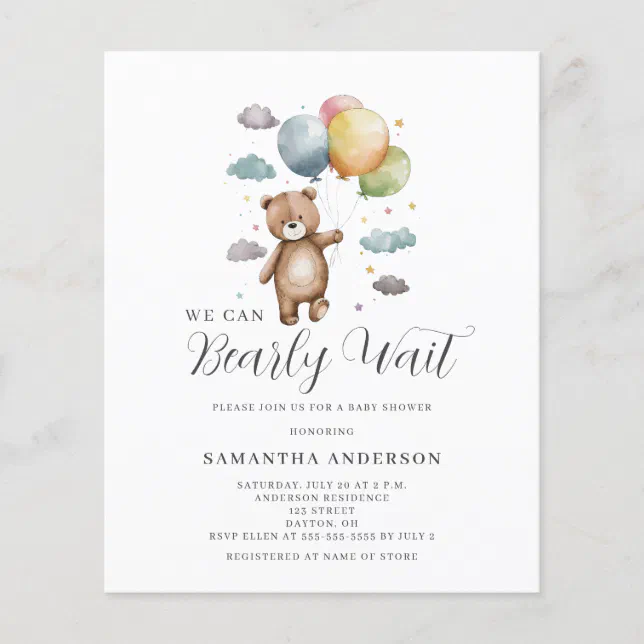 Bearly Wait Bear Budget Baby Shower Invitation | Zazzle