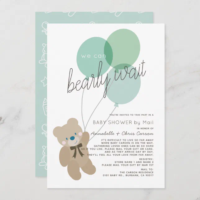 Bearly Wait Bear Mint Baby Shower by Mail Invitation | Zazzle