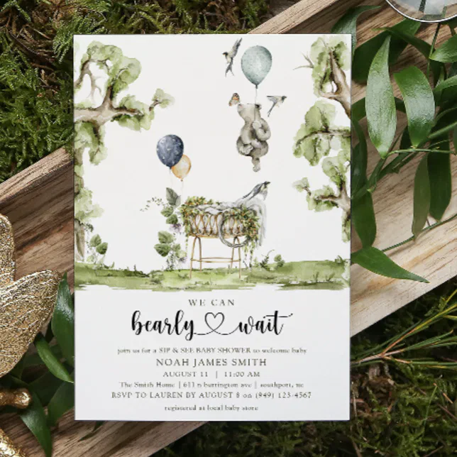 Bearly Wait Heart Sip & See Boy Baby Shower Invitation | Zazzle