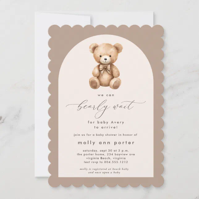 Bearly Wait Neutral Simple Baby Shower Invitation | Zazzle