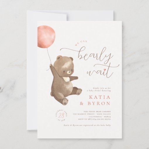 Bearly Wait Pink Balloon & Teddy Bear Baby Shower Invitation | Zazzle