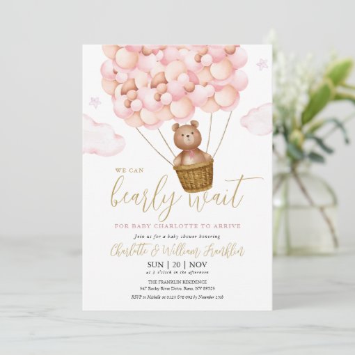 Bearly Wait Teddy Bear Pink Girl Baby Shower Invitation | Zazzle