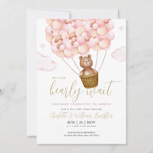 Bearly Wait Teddy Bear Pink QR Code Baby Shower Invitation | Zazzle