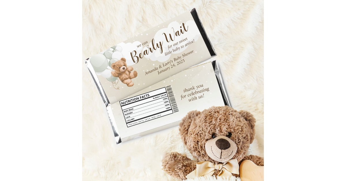 Bearly Wait Teddy Bear with Sage Balloons Hershey Bar Favors | Zazzle