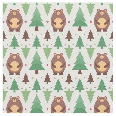 Cute Bears in the Woods Pattern Fabric | Zazzle
