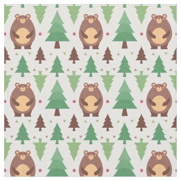 Cute Bears in the Woods Pattern Fabric | Zazzle