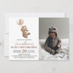 Beary 1st Birthday Invitation Teddy Bear Balloon | Zazzle