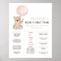 Beary 1st Birthday Milestone Pink Girl Bear Sign | Zazzle