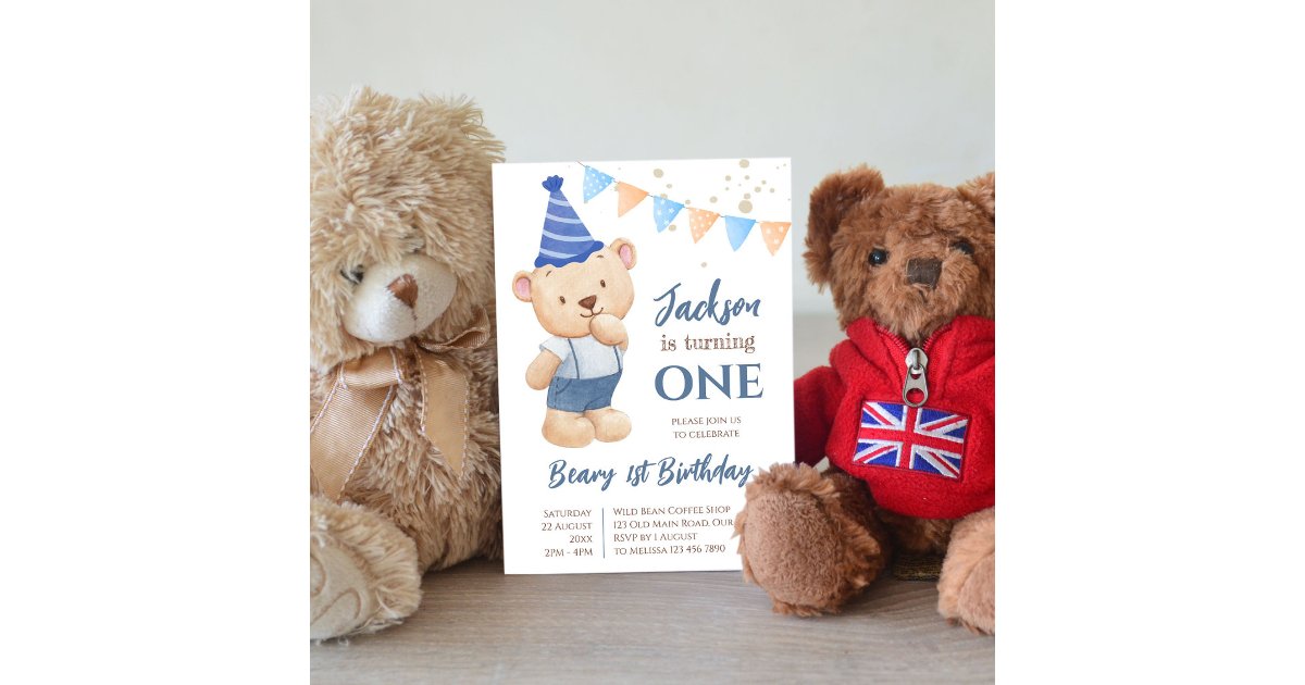 Beary 1st birthday teddy bear party invite | Zazzle