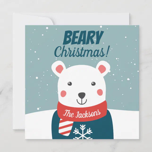 Beary Christmas with cartoon polar bear Card | Zazzle