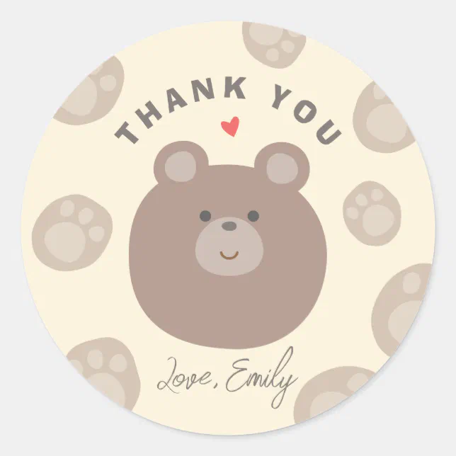 Beary Cute Brown Teddy Bear Cub Thank You Classic Round Sticker | Zazzle