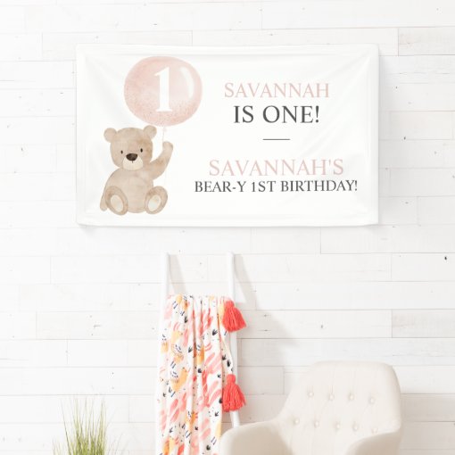 Beary First Birthday Bear Banner Backdrop | Zazzle