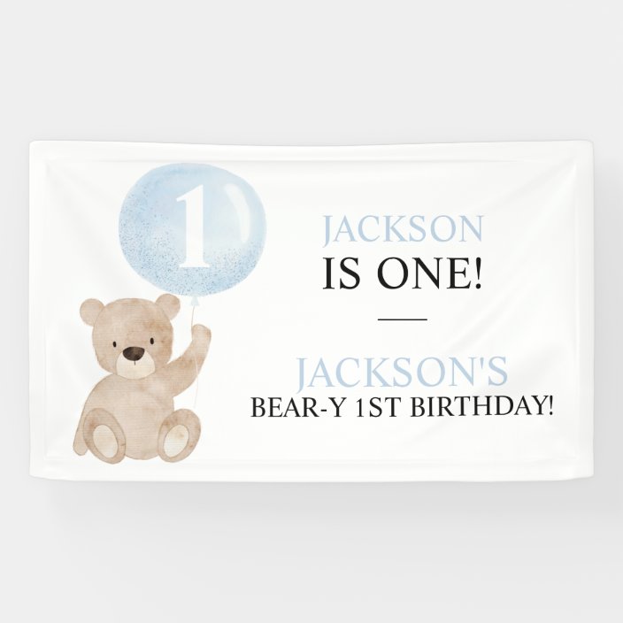 Beary First Birthday Bear Banner Backdrop | Zazzle.com