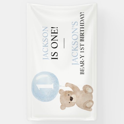 Beary First Birthday Bear Banner Backdrop | Zazzle