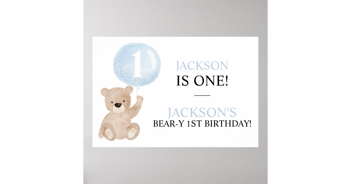 Beary First Birthday Bear Banner Backdrop Poster | Zazzle
