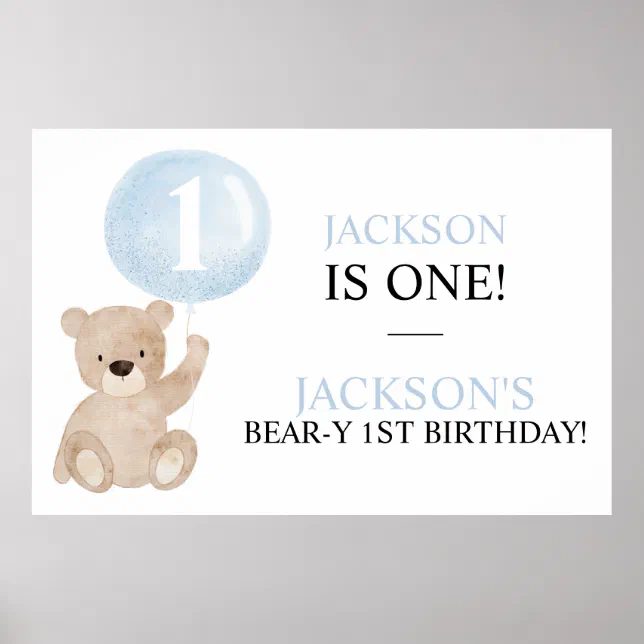 Beary First Birthday Bear Banner Backdrop Poster | Zazzle