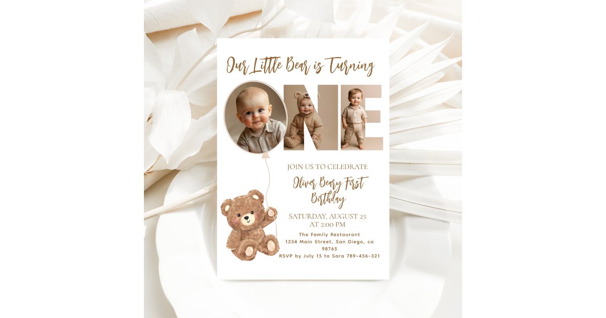 Beary First Birthday Little Bear Photo Invitation | Zazzle