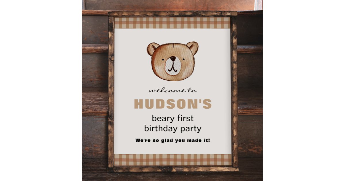 Beary First Birthday Welcome Sign | Zazzle
