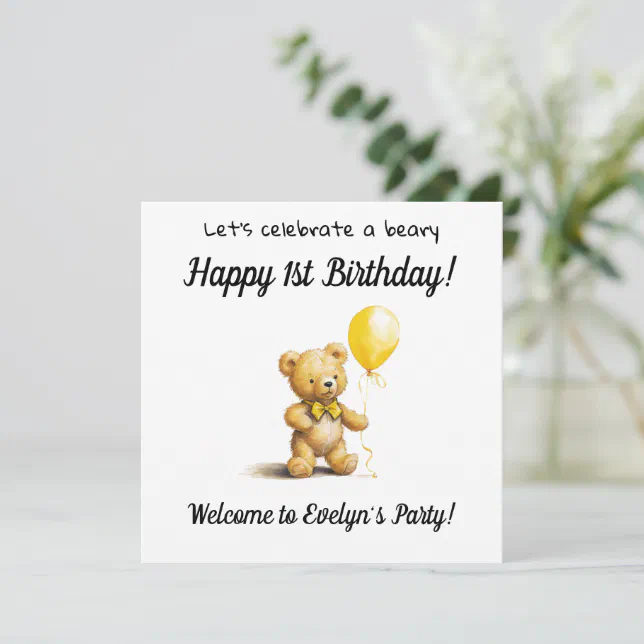 Beary Happy 1st Birthday Party, Invitation | Zazzle