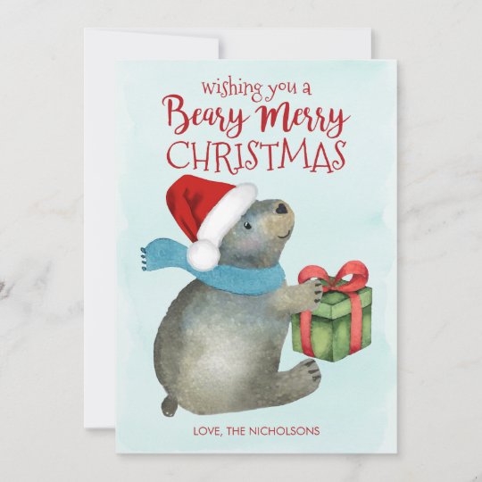 Beary Merry Christmas Cute Bear Santa Hat Holiday Card | Zazzle.com