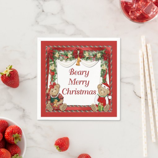 Beary Merry Christmas Napkins | Zazzle