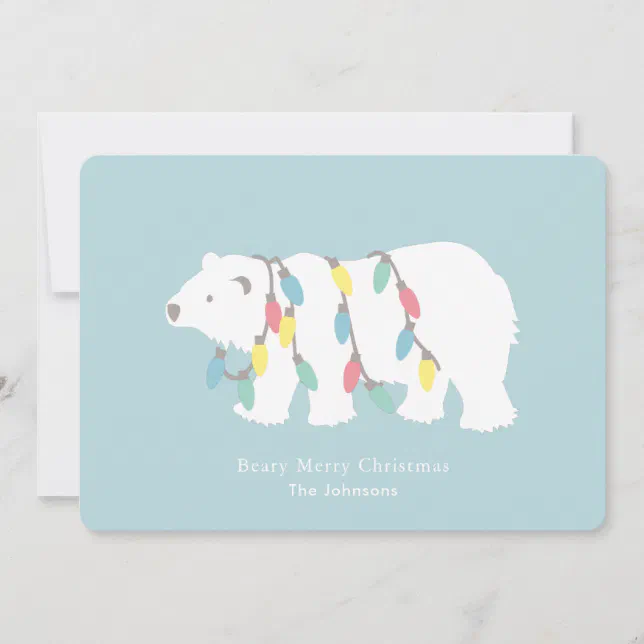 Beary Merry Christmas Polar Bear Christmas Lights Holiday Card | Zazzle