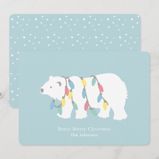 Beary Merry Christmas Polar Bear Christmas Lights Holiday Card | Zazzle