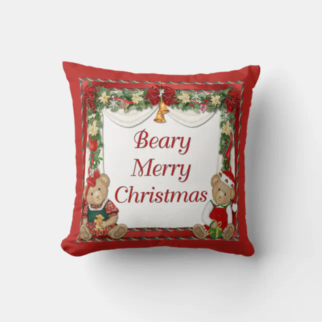 Beary Merry Christmas Throw Pillow | Zazzle