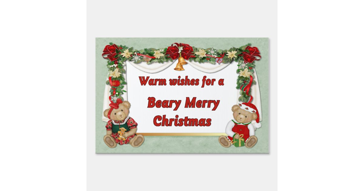 Beary Merry Teddybear Christmas Sign | Zazzle
