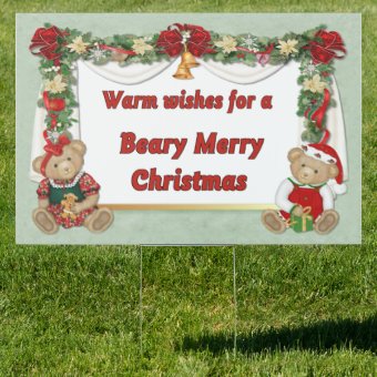 Beary Merry Teddybear Christmas Sign | Zazzle