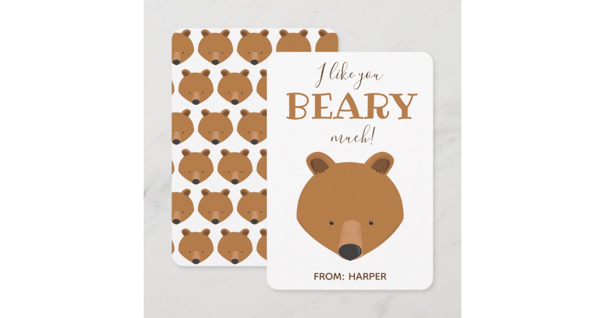 Beary Much Bear Classroom Valentine Card | Zazzle