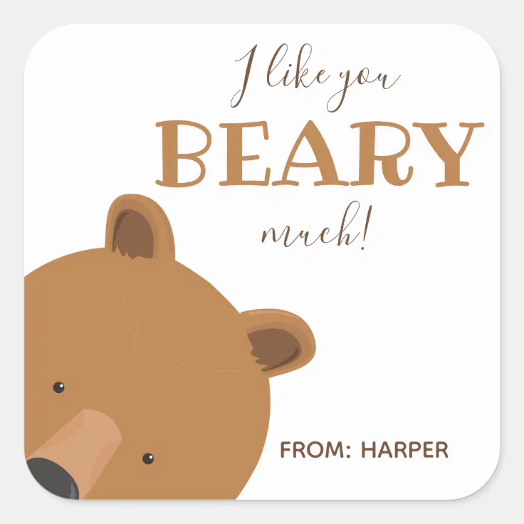 Beary Much Bear Classroom Valentine Square Sticker | Zazzle