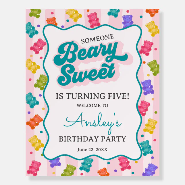 Beary Sweet Candy Gummy Bear Birthday Welcome Foam Board | Zazzle