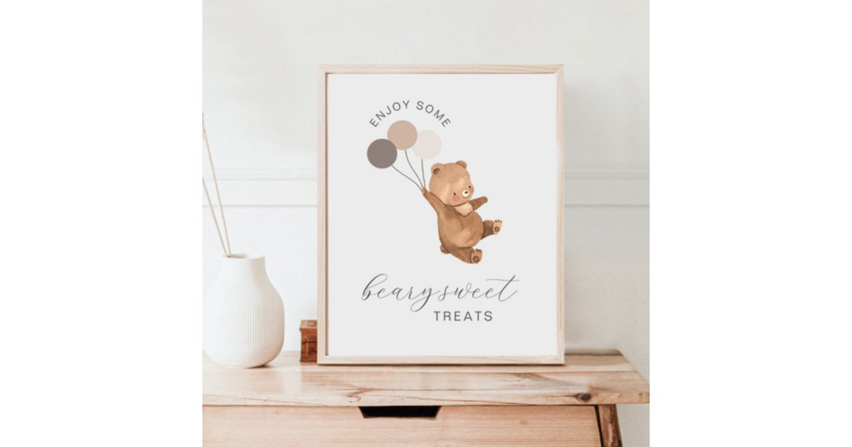 Beary Sweet Treats Poster - Bear 3 Brown Balloons | Zazzle