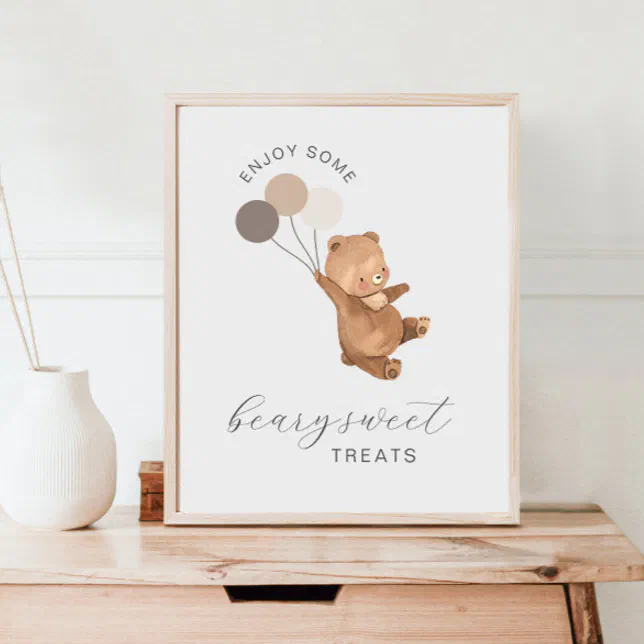 Beary Sweet Treats Poster - Bear 3 Brown Balloons | Zazzle