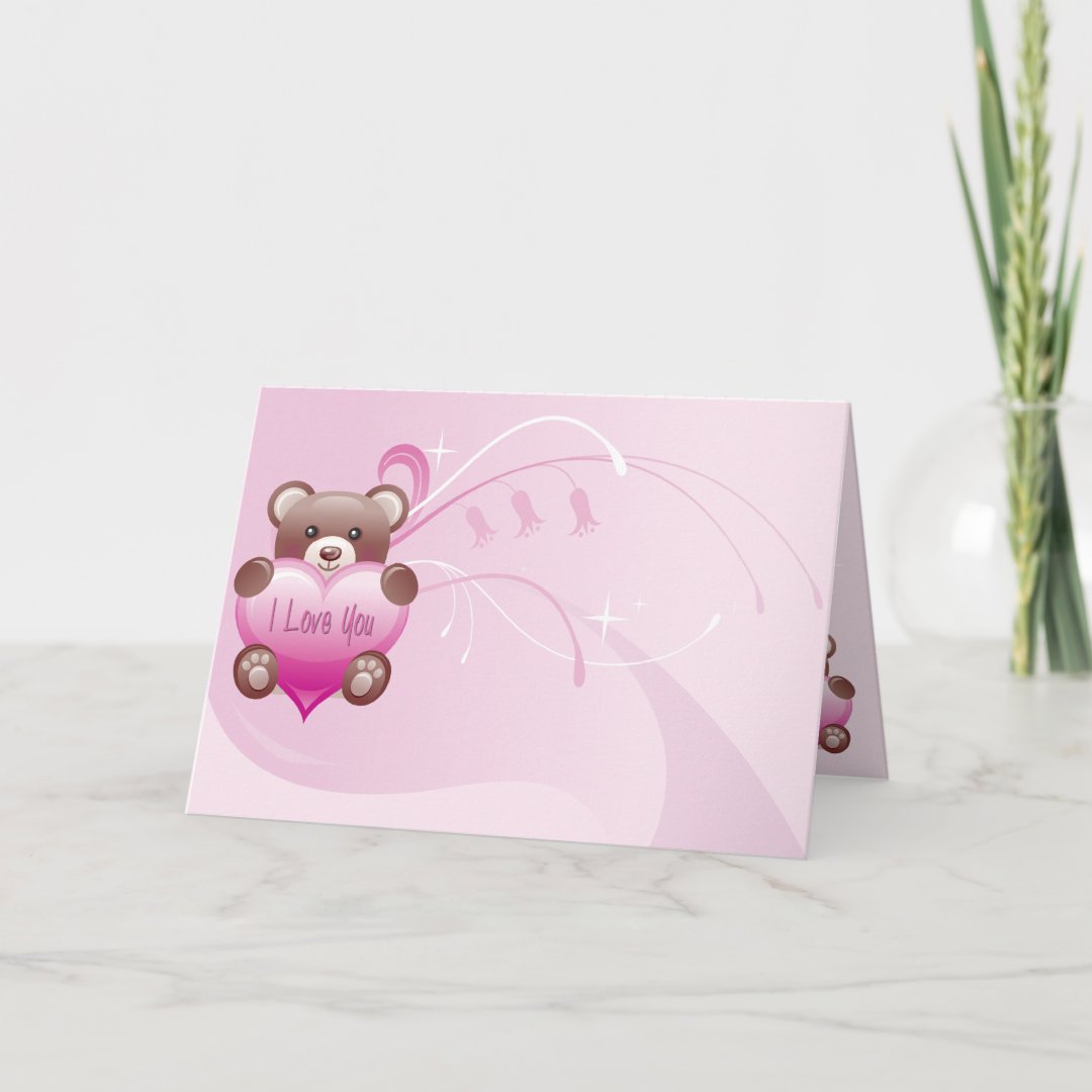 Beary Valentine Pink I Love You Valentine Card | Zazzle