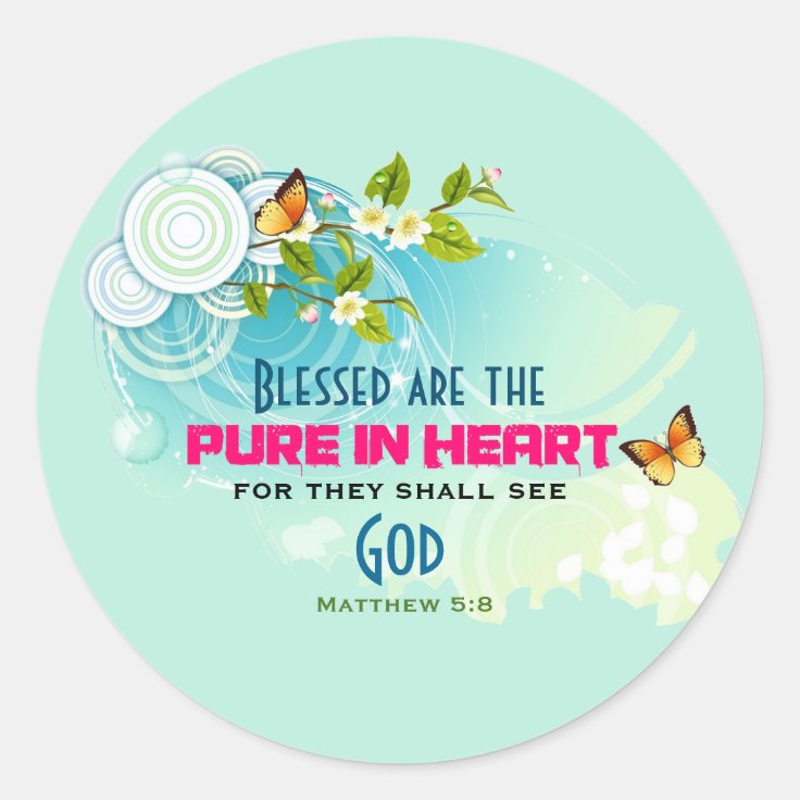 Beatitude Quote with Butterflies and Blossoms Classic Round Sticker ...