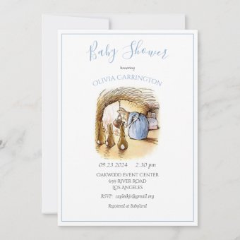 Beatrix Potter Blue Bunny Baby Shower Invitation | Zazzle