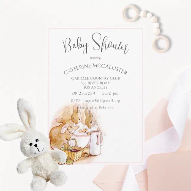 Beatrix Potter Bunny Pink Girl Baby Shower Invitation | Zazzle