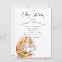 Beatrix Potter Bunny Pink Girl Baby Shower Invitation | Zazzle