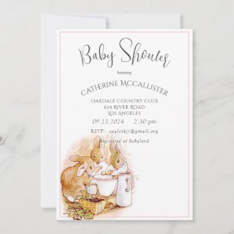 Beatrix Potter Bunny Pink Girl Baby Shower Invitation | Zazzle