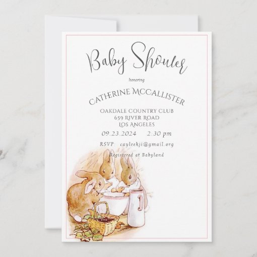 Beatrix Potter Bunny Pink Girl Baby Shower Invitation | Zazzle