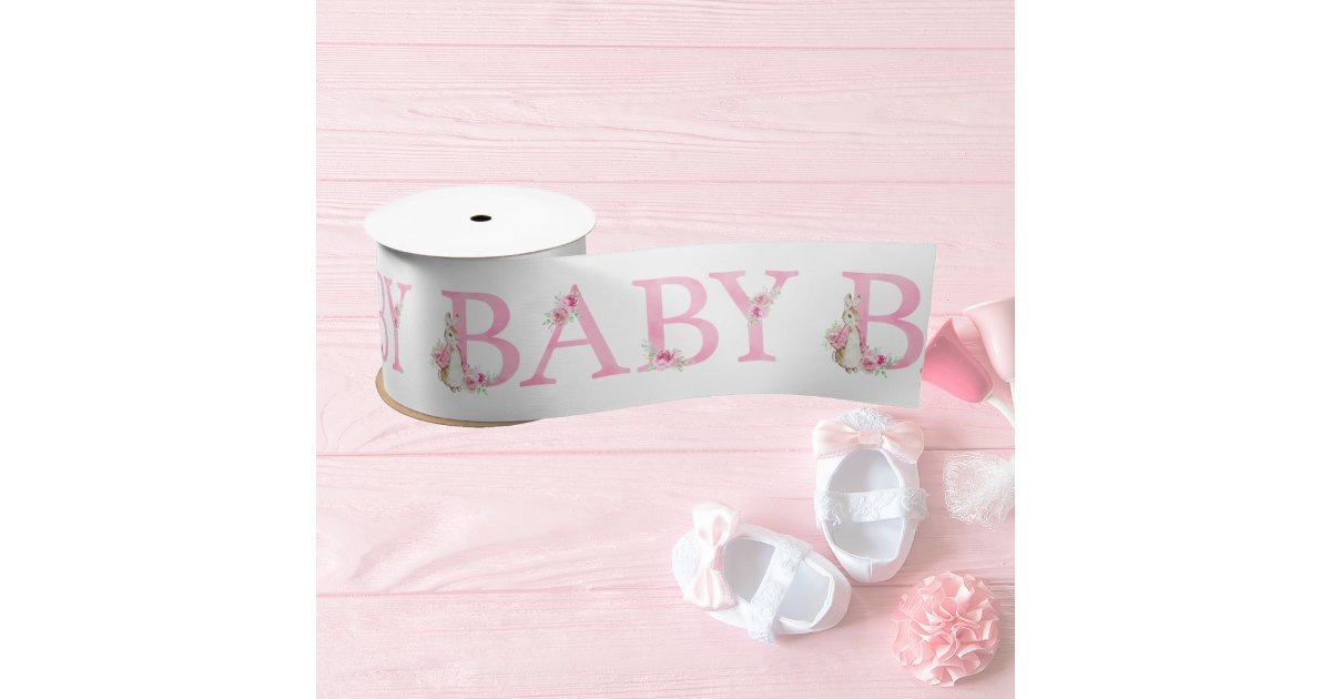 Beatrix Potter Bunny Rabbit Pink Baby Shower Satin Ribbon | Zazzle
