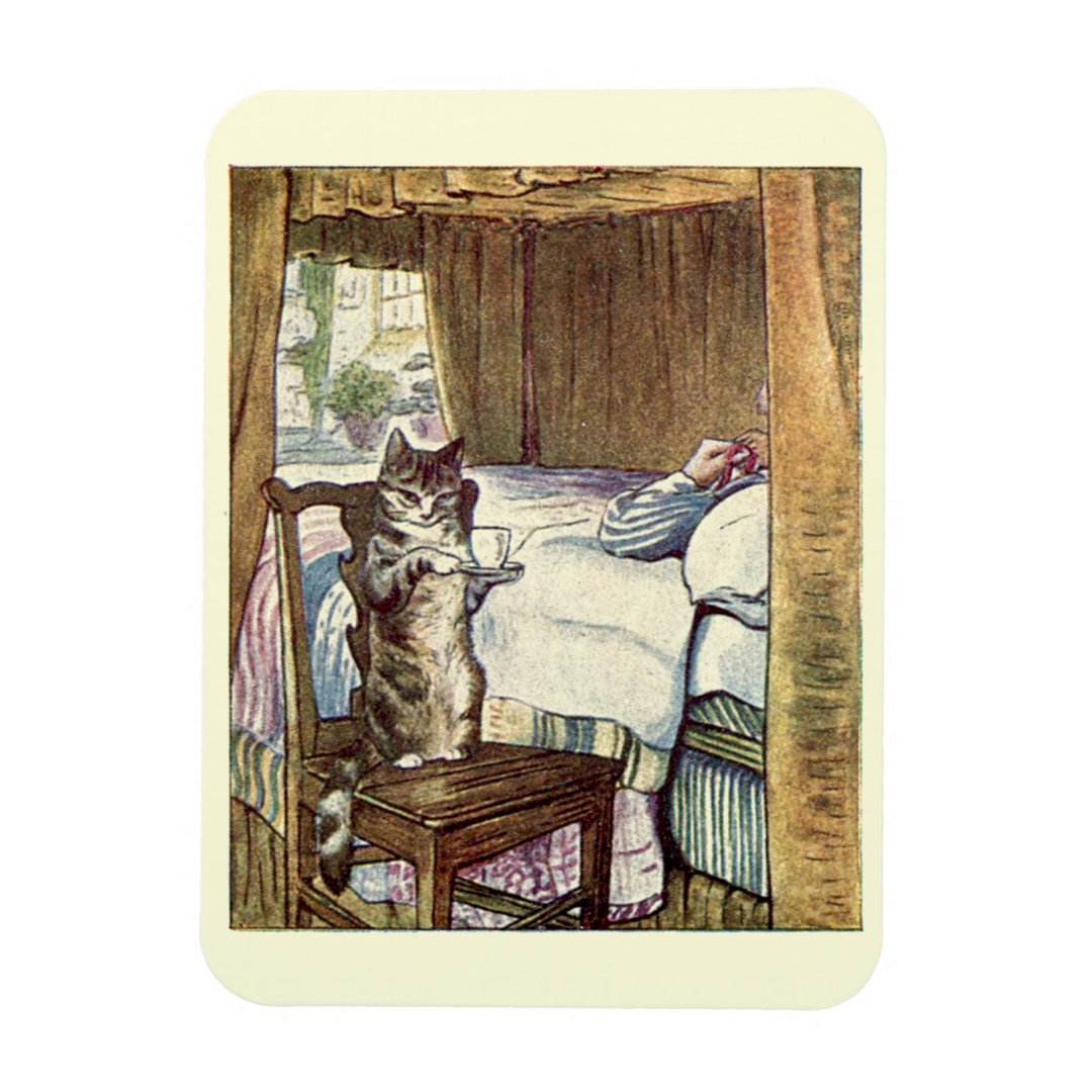 Beatrix Potter Cat Serving Tea Magnet | Zazzle