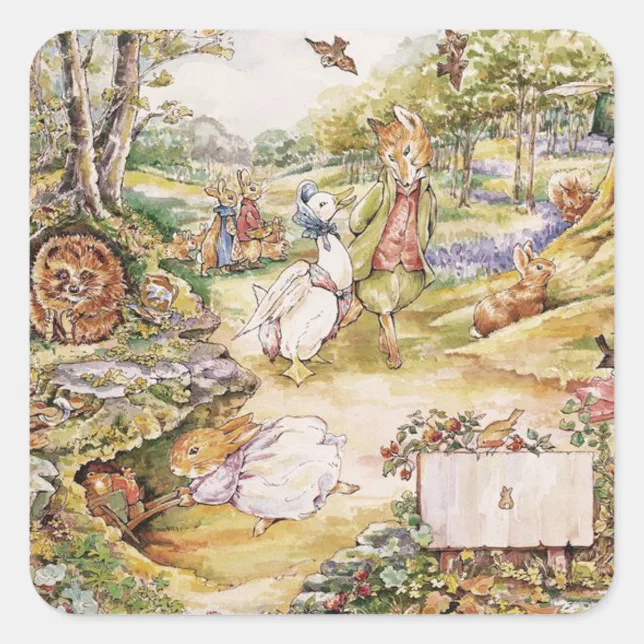 Beatrix Potter Cute Peter and Friends Square Sticker | Zazzle