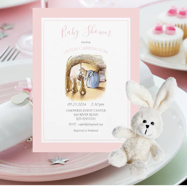 Beatrix Potter Pink Bunny Baby Shower Invitation | Zazzle